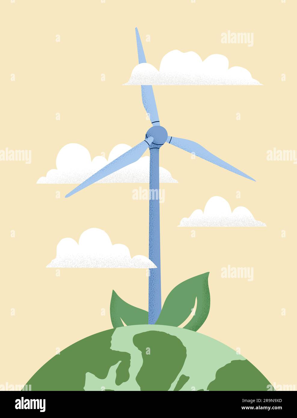 Vector illustration of Earth globe, Wind power plant. Concept of World ...