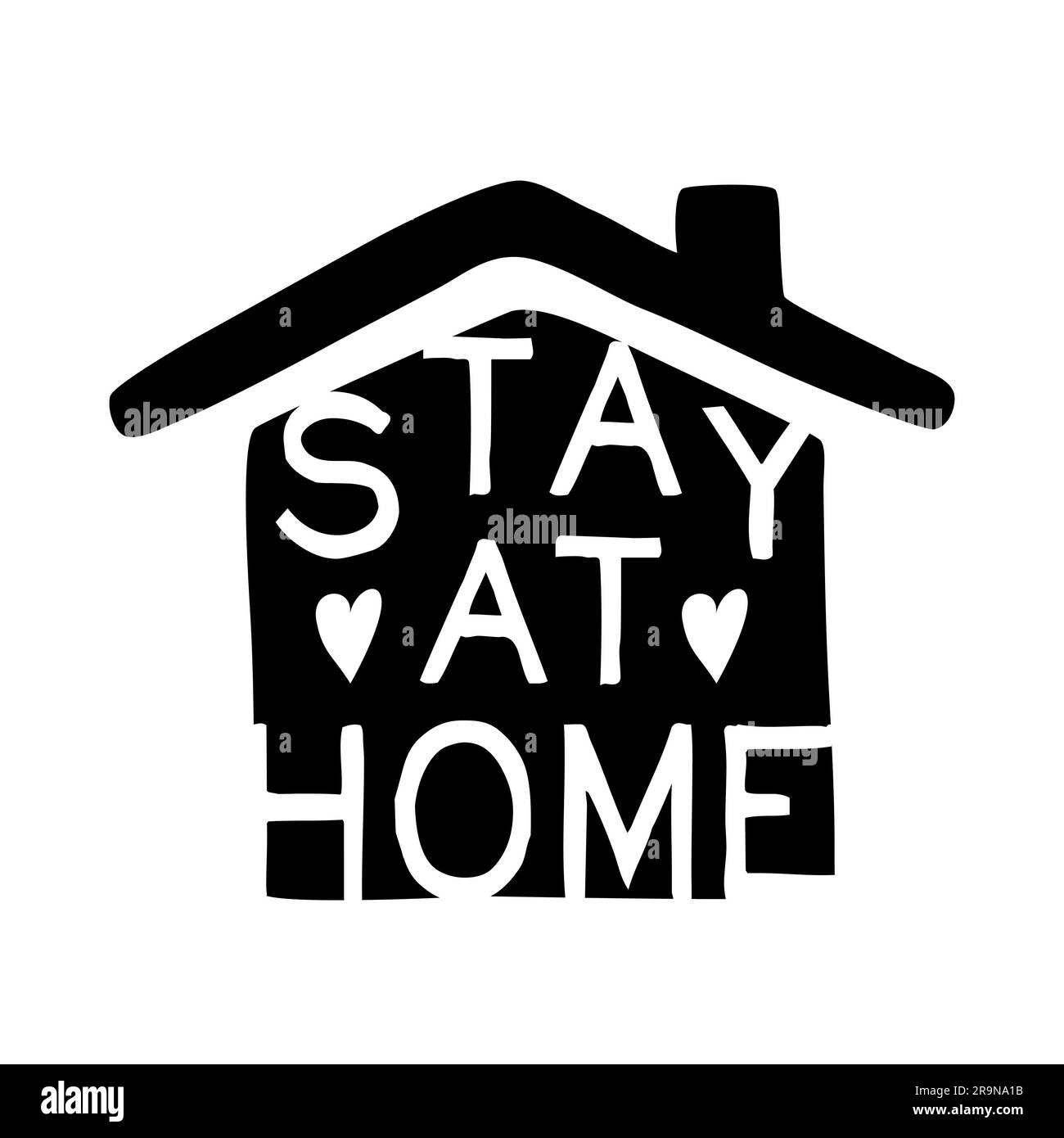 Vector illustration of house and Stay home Lettering typography ...
