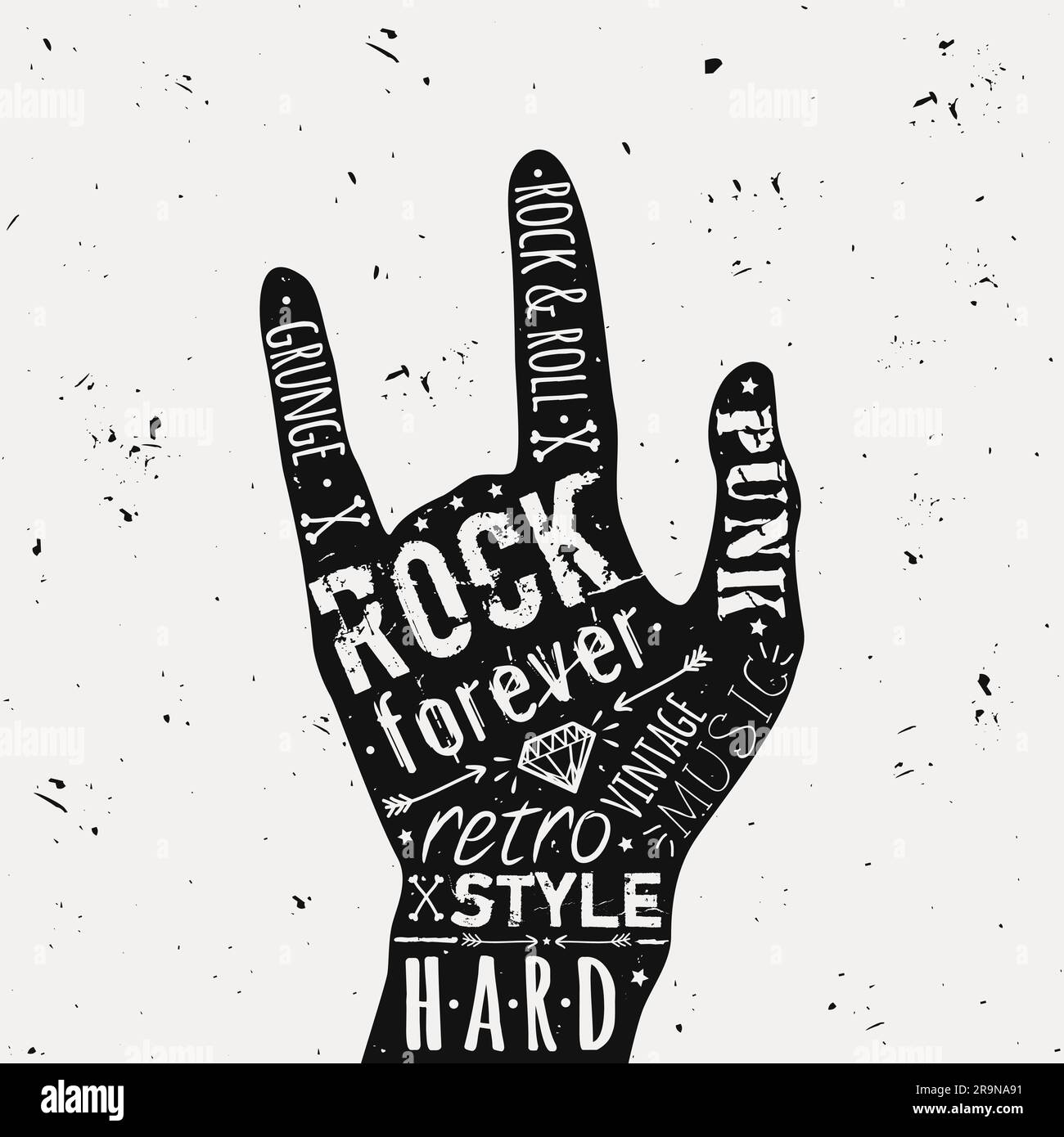 Vector vintage hand label with diamond, bones, arrows, stars and ...