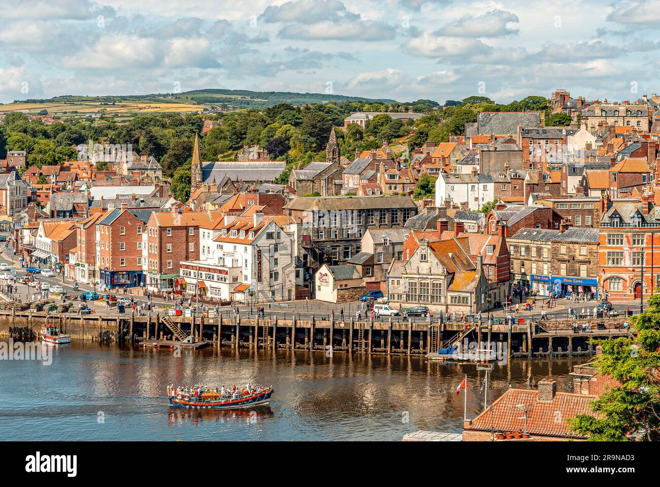 Elevated view over old town of Whitby, North Yorkshire, England, UK ...