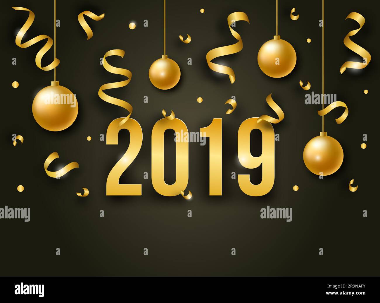 Vector Happy New Year illustration with 2019. Golden shiny numbers with ...