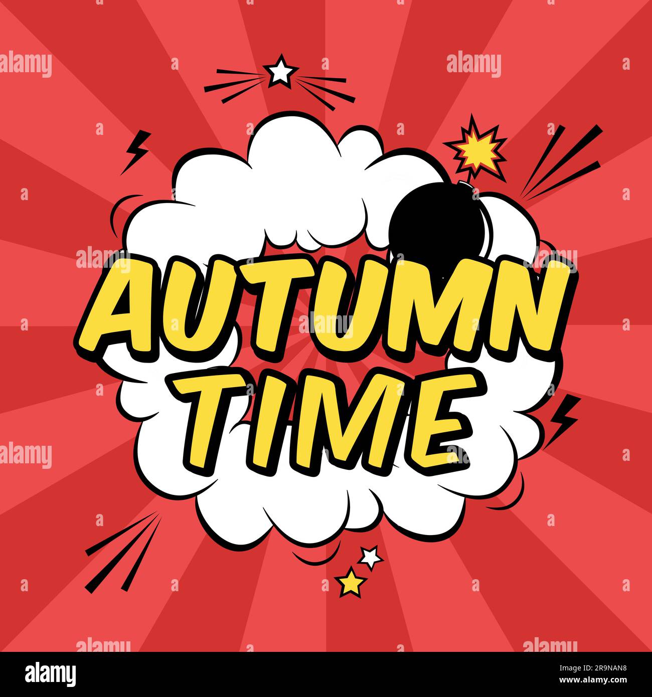 Vector colorful pop art illustration with Autumn Time phrase ...