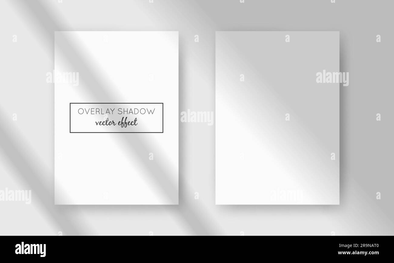 Vector two A4 cards mockup with shadow overlays on top. Window frame ...