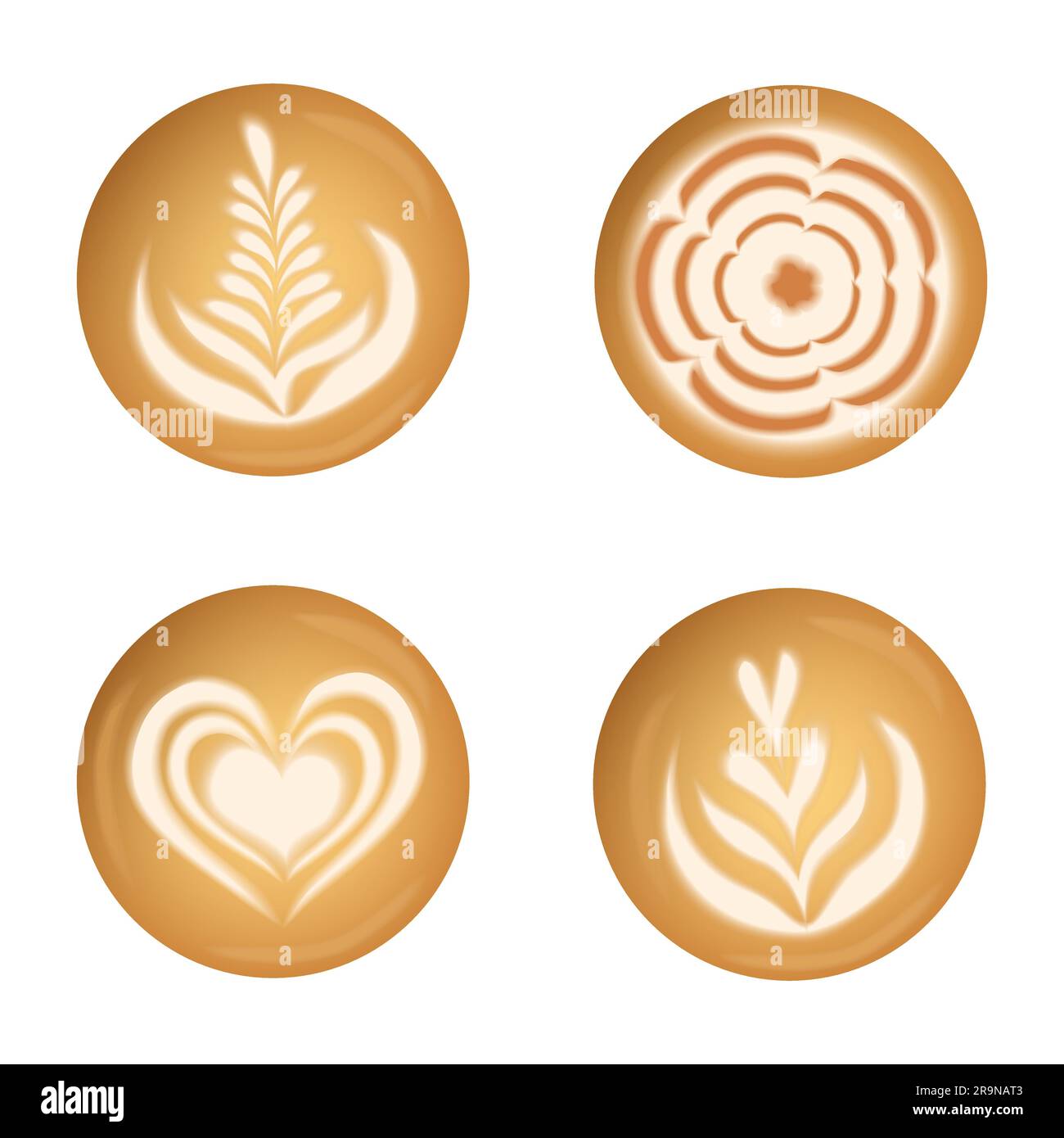 Vector set with realistic coffee latte art top view: tulips, hearts, flowers Stock Vector Image ...