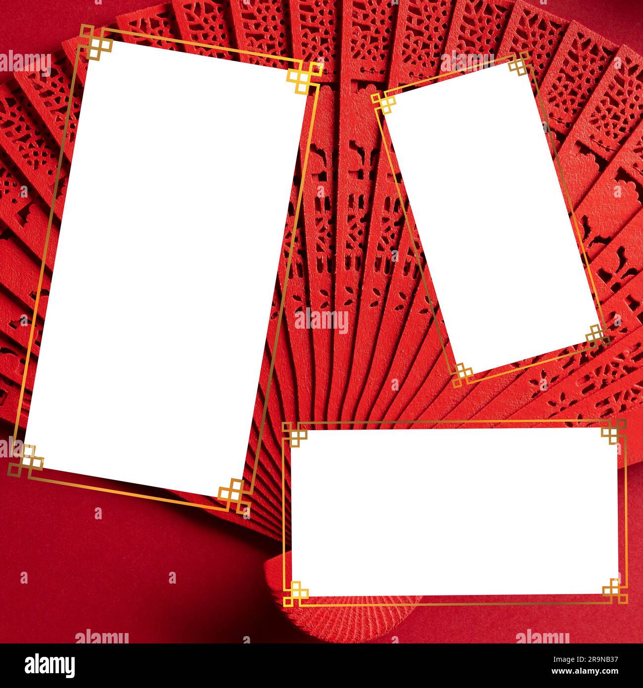 Three picture or text holding rectangular spaces with delicate gold ...