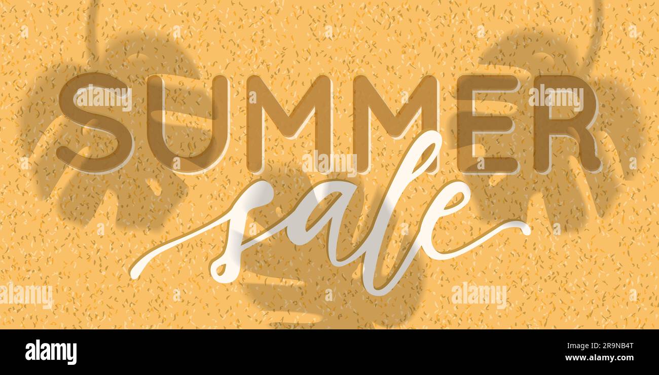 Vector summer sale banner design with realistic shadows of monstera ...