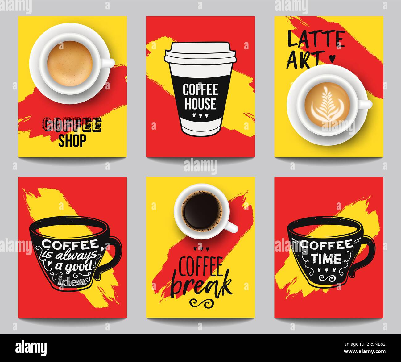 Vector set of modern posters with coffee backgrounds. Trendy templates ...