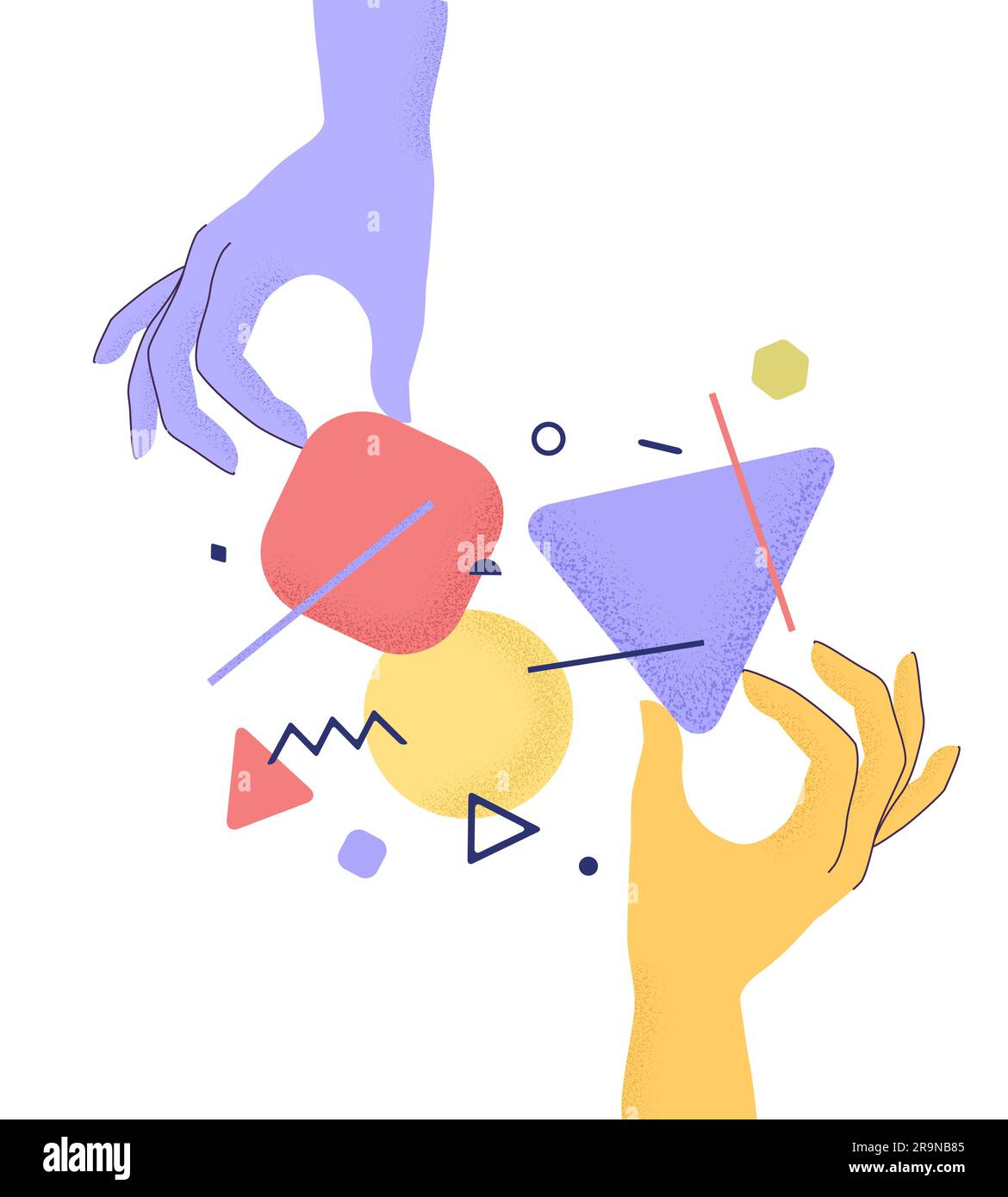 Vector illustration of cartoon human hands holding abstract geometric ...