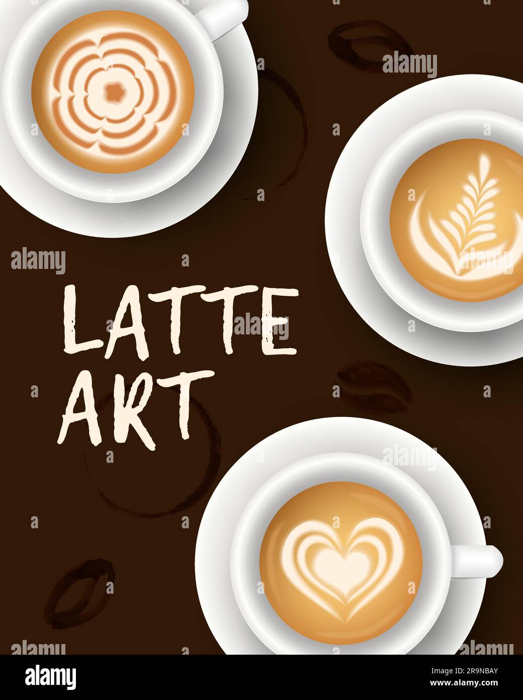 Vector illustration with realistic white cups with coffee. Collection ...