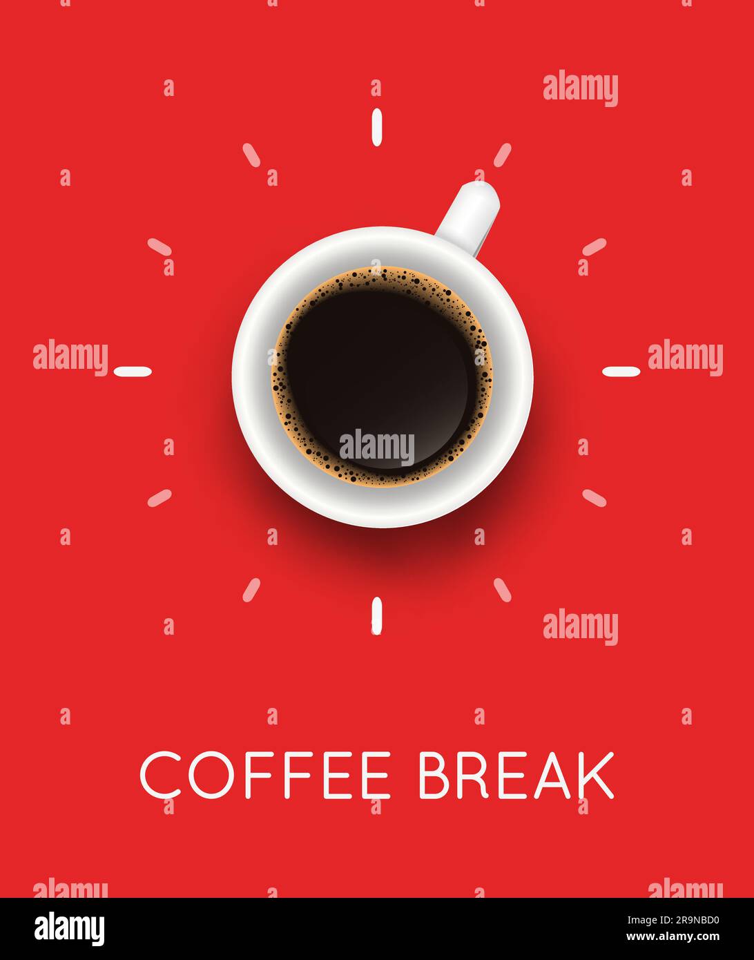 Vector illustration with coffee cup top view and Coffee Break phrase ...