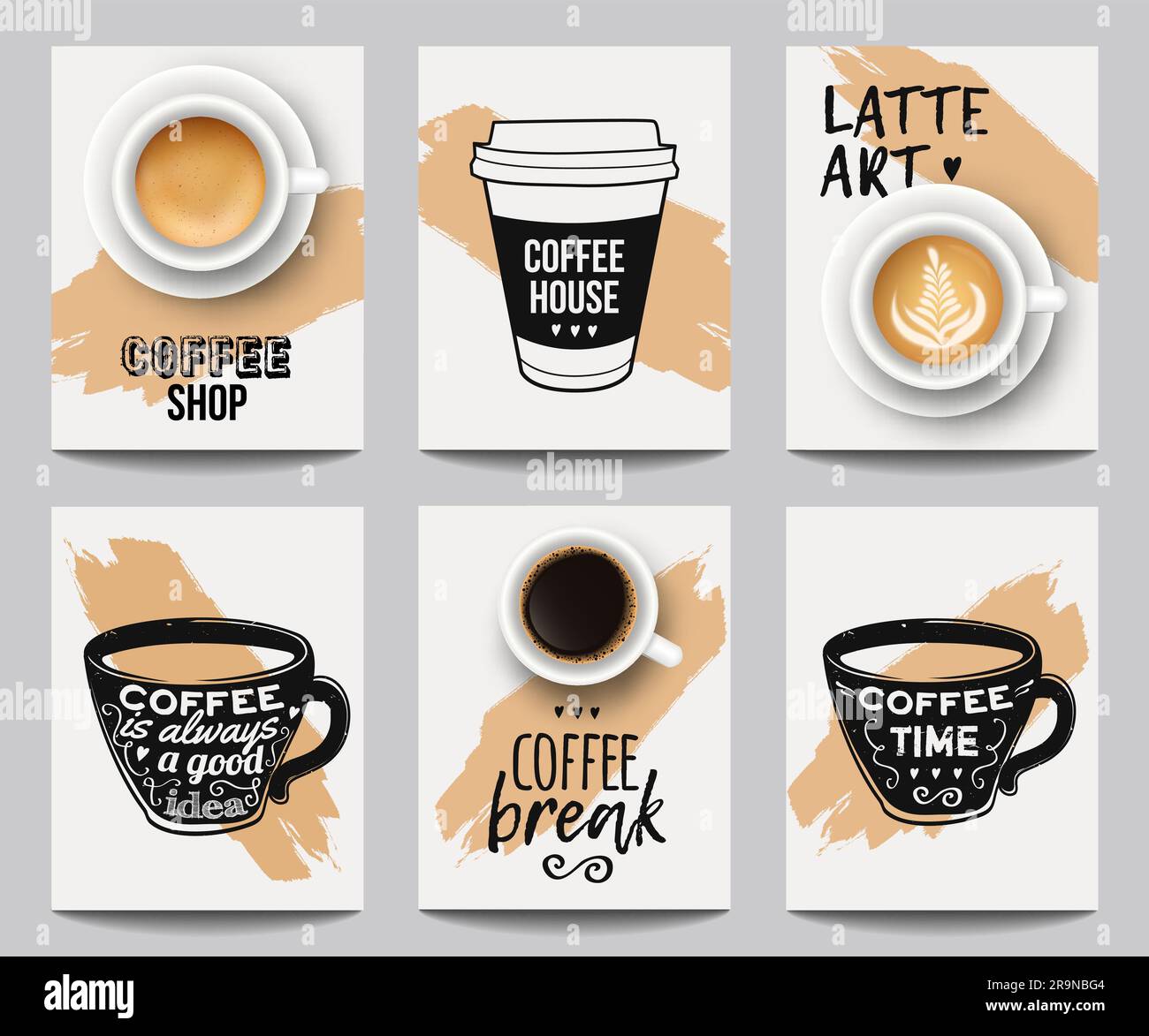 Vector set of modern posters with coffee backgrounds. Trendy templates ...