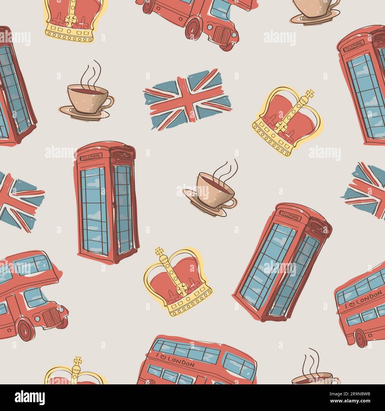 Vector colorful seamless pattern of hand-drawn London symbols Stock ...