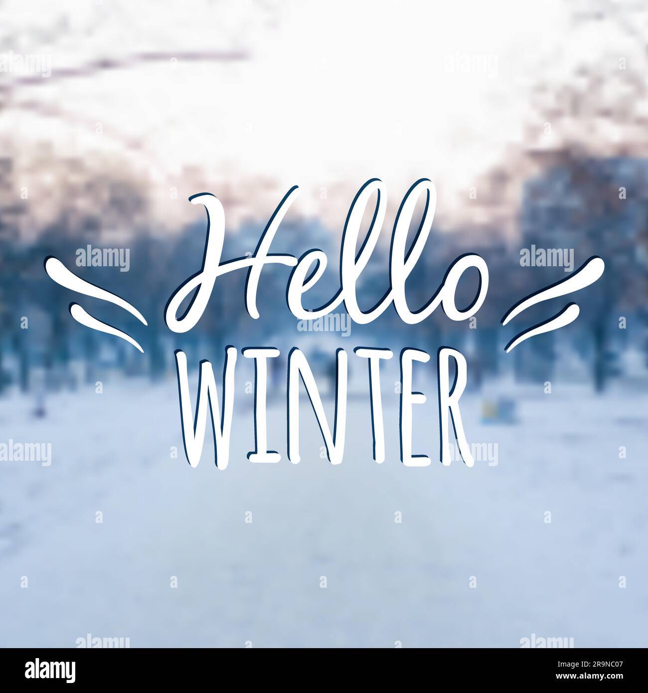 Vector blurred winter landscape background with typography text "Hello ...