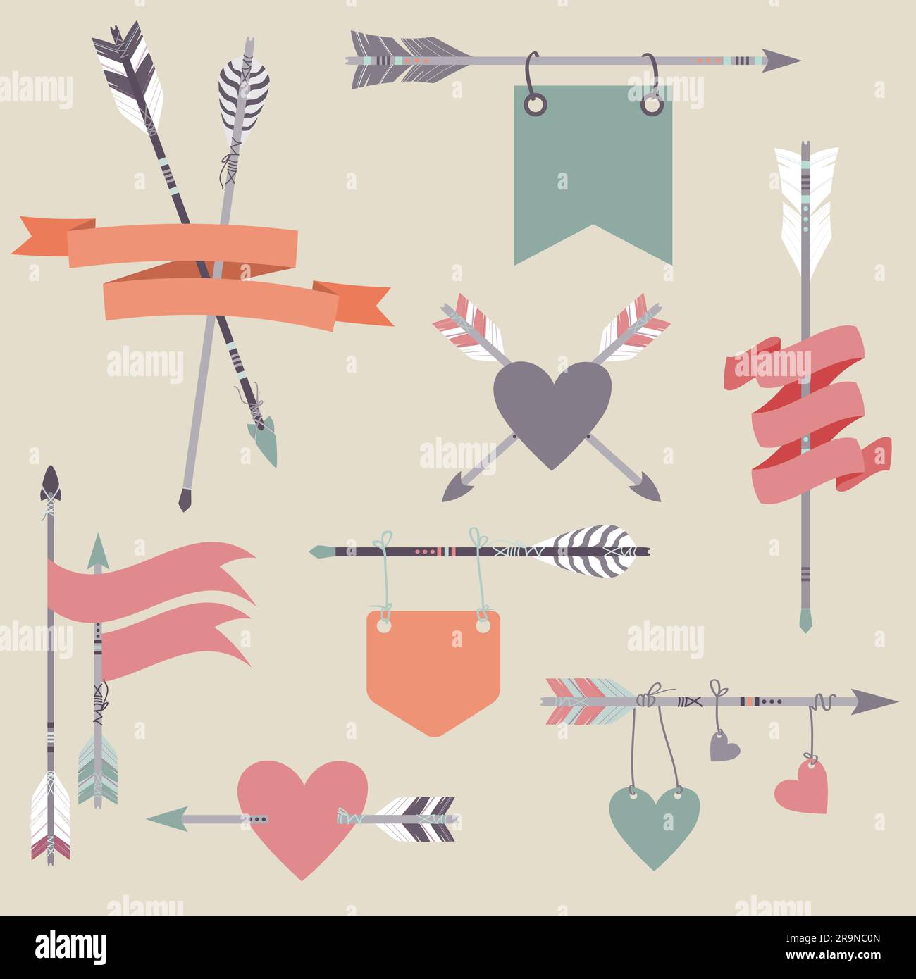Vector set with ethnic arrows, ribbons, flags, hearts Stock Vector ...