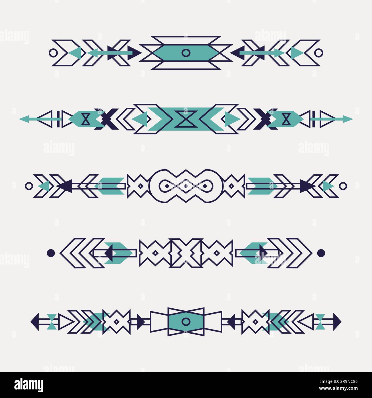Vector set of decorative ethnic borders with american indian motifs ...
