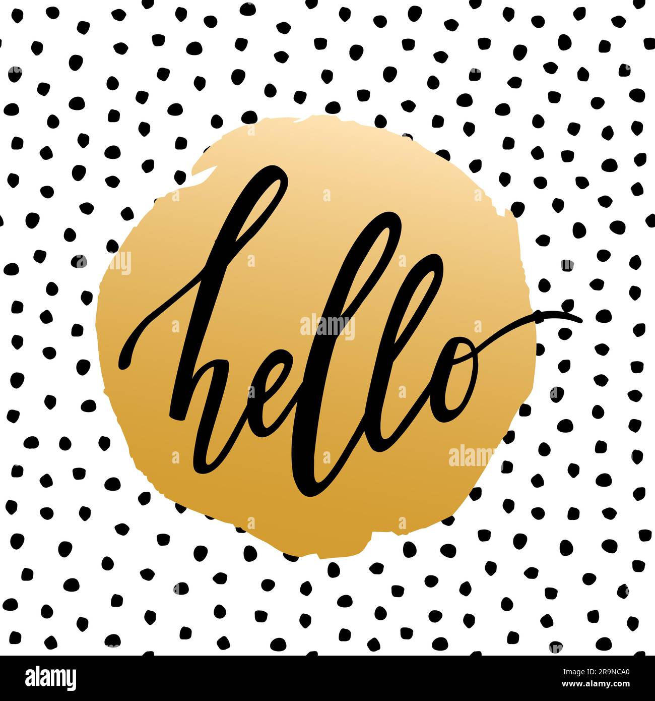 Vector trendy illustration with "Hello" lettering and golden effect on ...