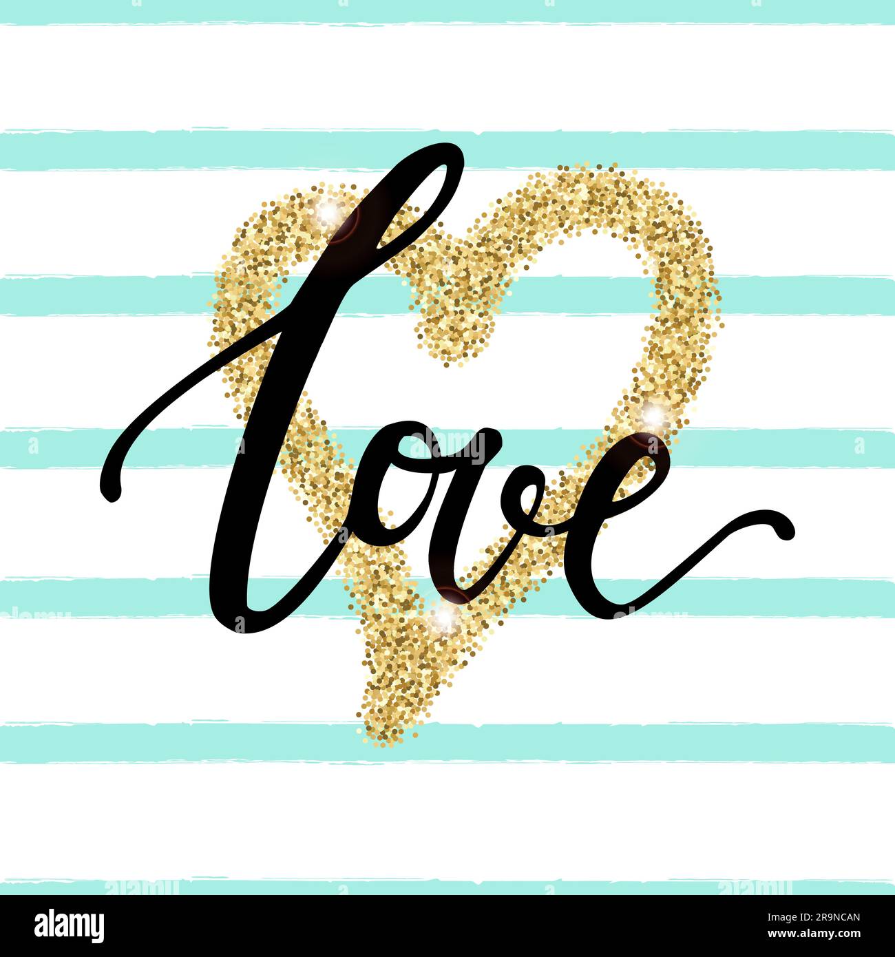 Vector trendy illustration with "Love" lettering and golden glitter ...