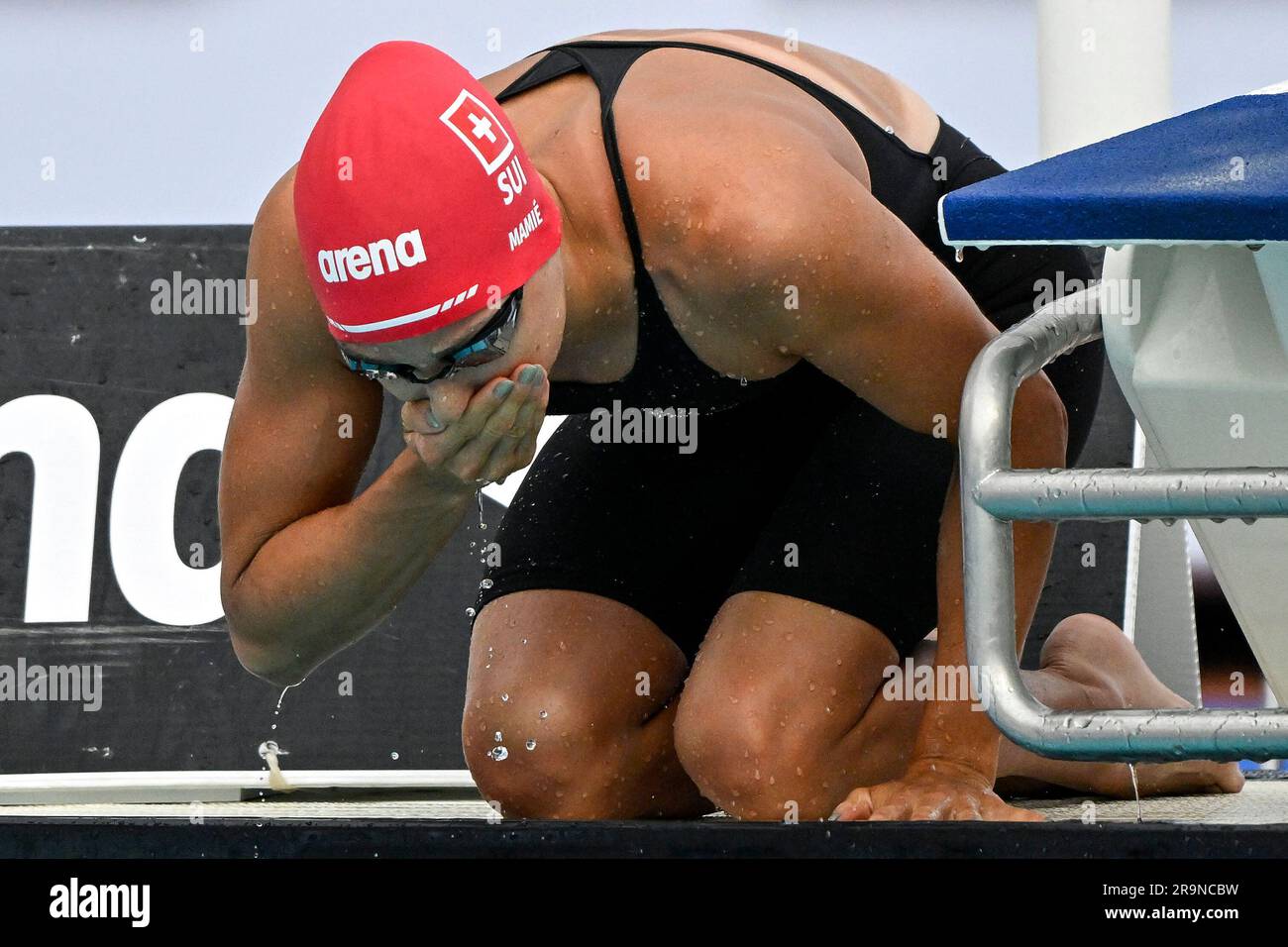 Lisa Mamie of Switzerland prepares to compete in the 100m Breaststroke ...