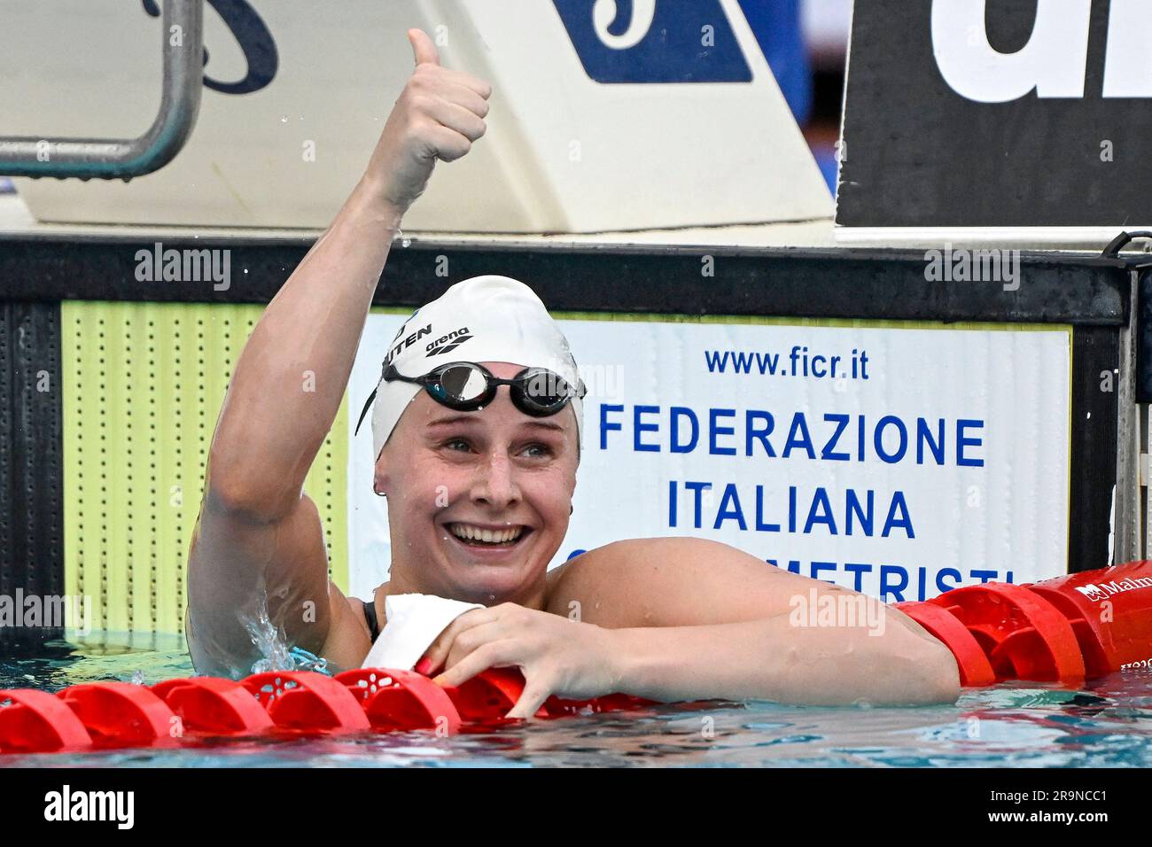 Tes Schouten of the Netherlands reacts after compete in the 100m ...