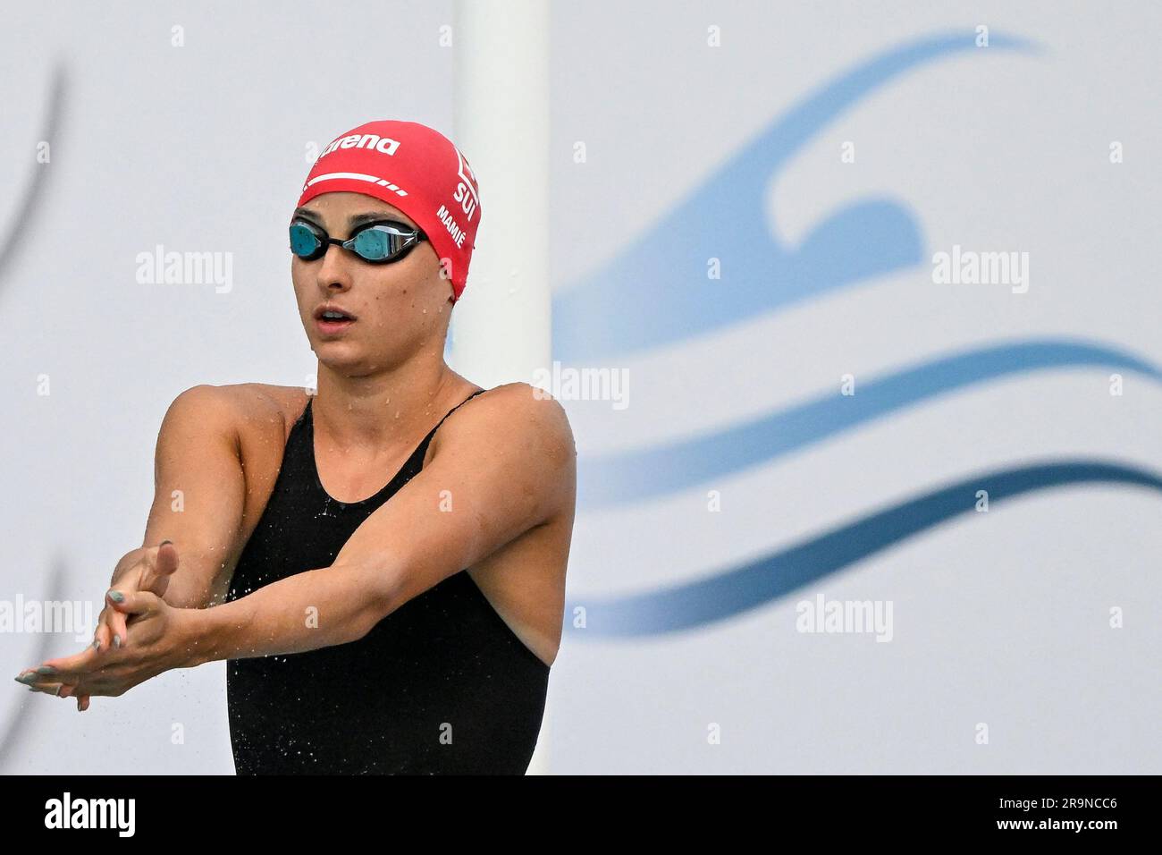 Lisa Mamie of Switzerland prepares to compete in the 100m Breaststroke ...