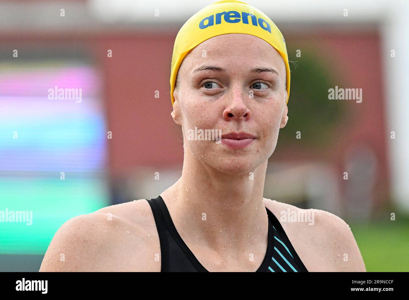 Louise Hansson of Sweden looks on after compete in the 50m Butterfly ...