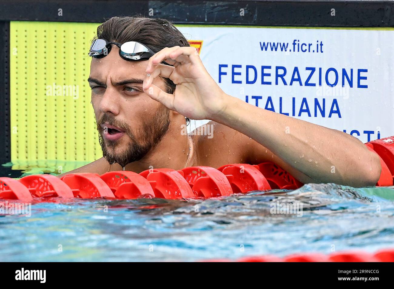 Thomas Ceccon of Italy reacts after compete in the Final of 100m Backstroke Men during the 59th ...