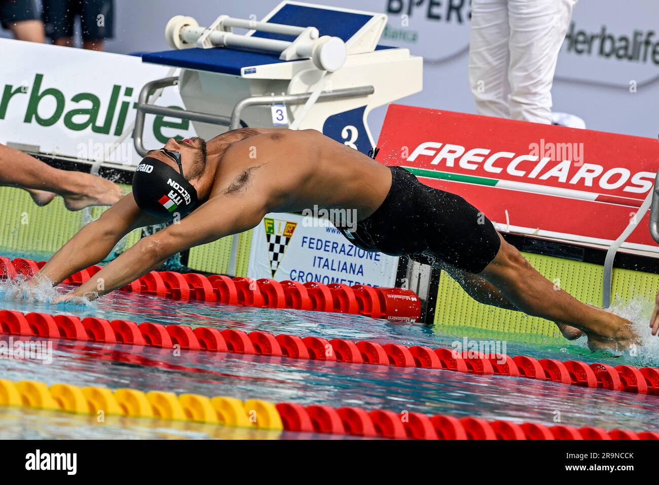 Thomas Ceccon of Italy competes in the Final of 100m Backstroke Men ...