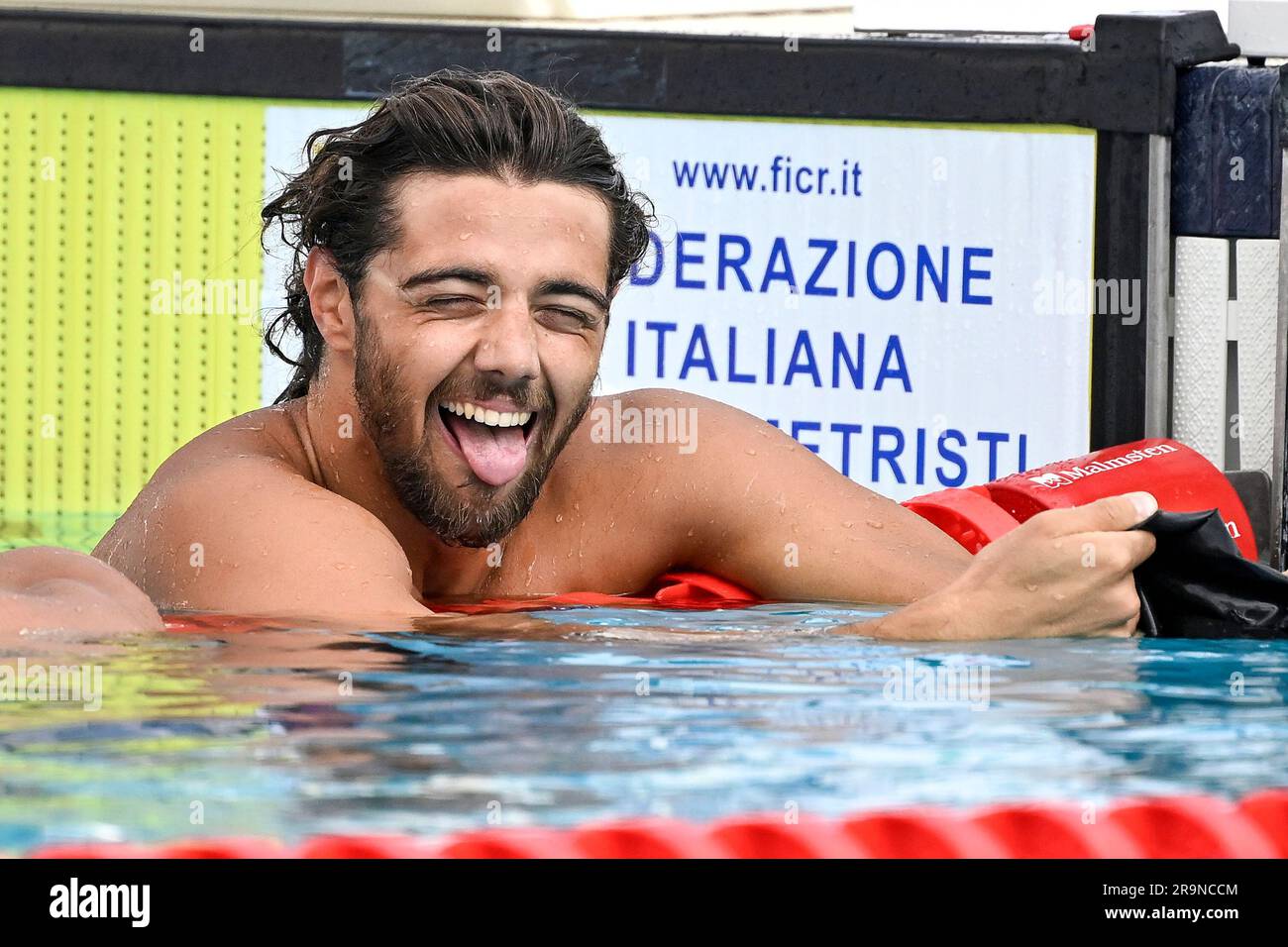 Thomas Ceccon of Italy reacts after compete in the Final of 100m Backstroke Men during the 59th ...