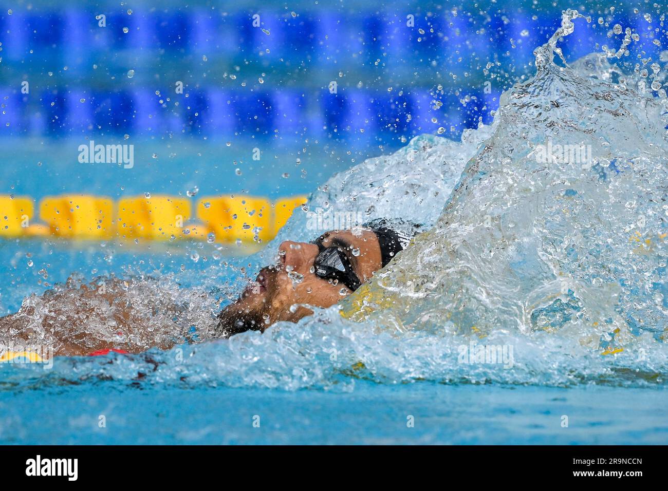 Thomas Ceccon of Italy competes in the Final of 100m Backstroke Men ...