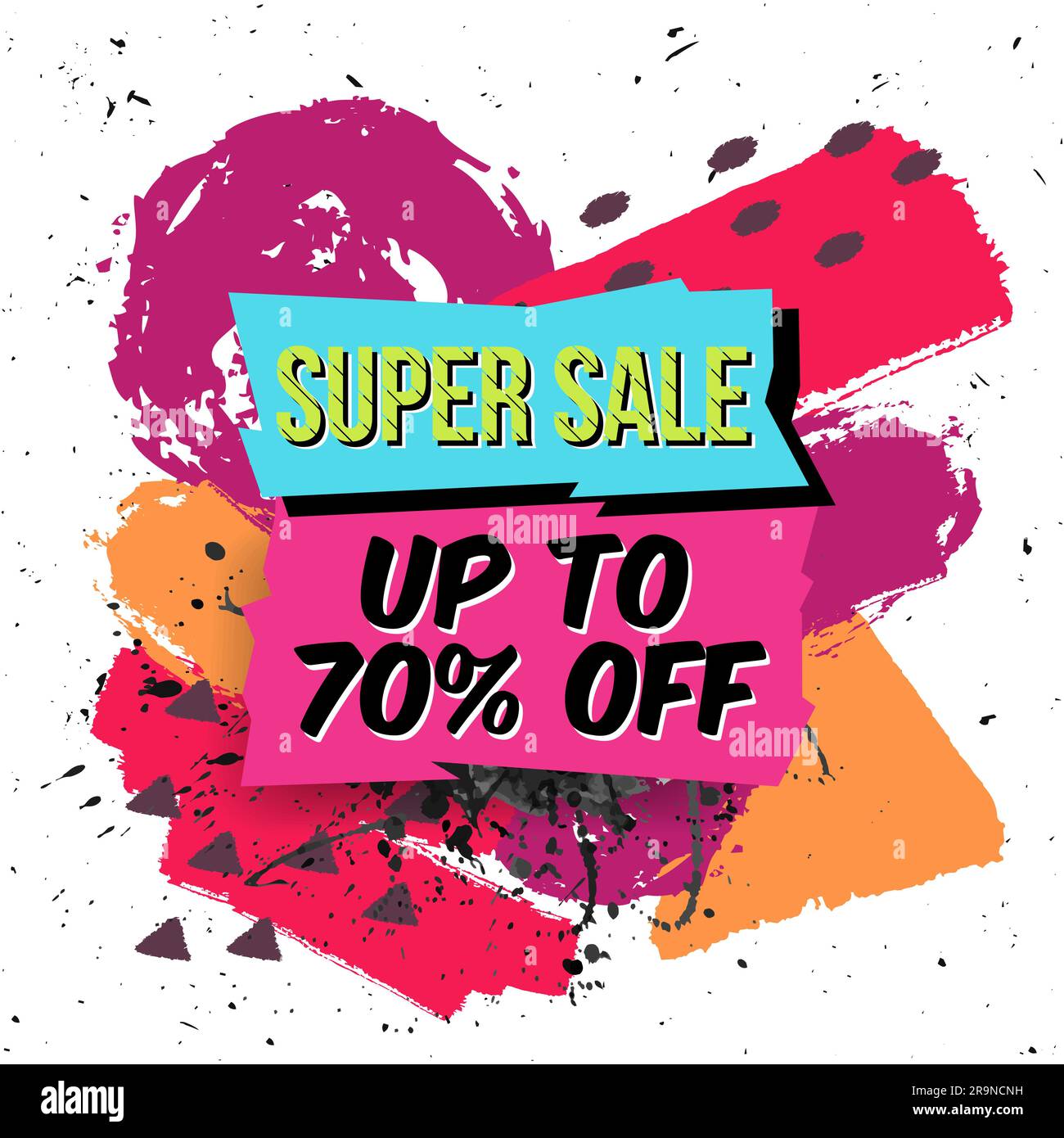 Vector abstract sale poster with brush messy geometric elements and ...