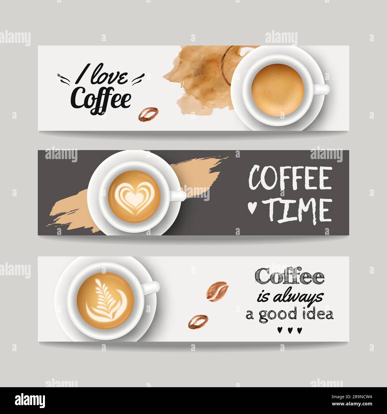 Vector set of modern banners with coffee backgrounds. Trendy templates ...