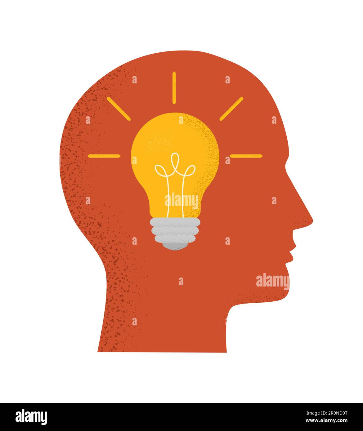 Vector illustration with human head and light bulb. Trendy concept of ...