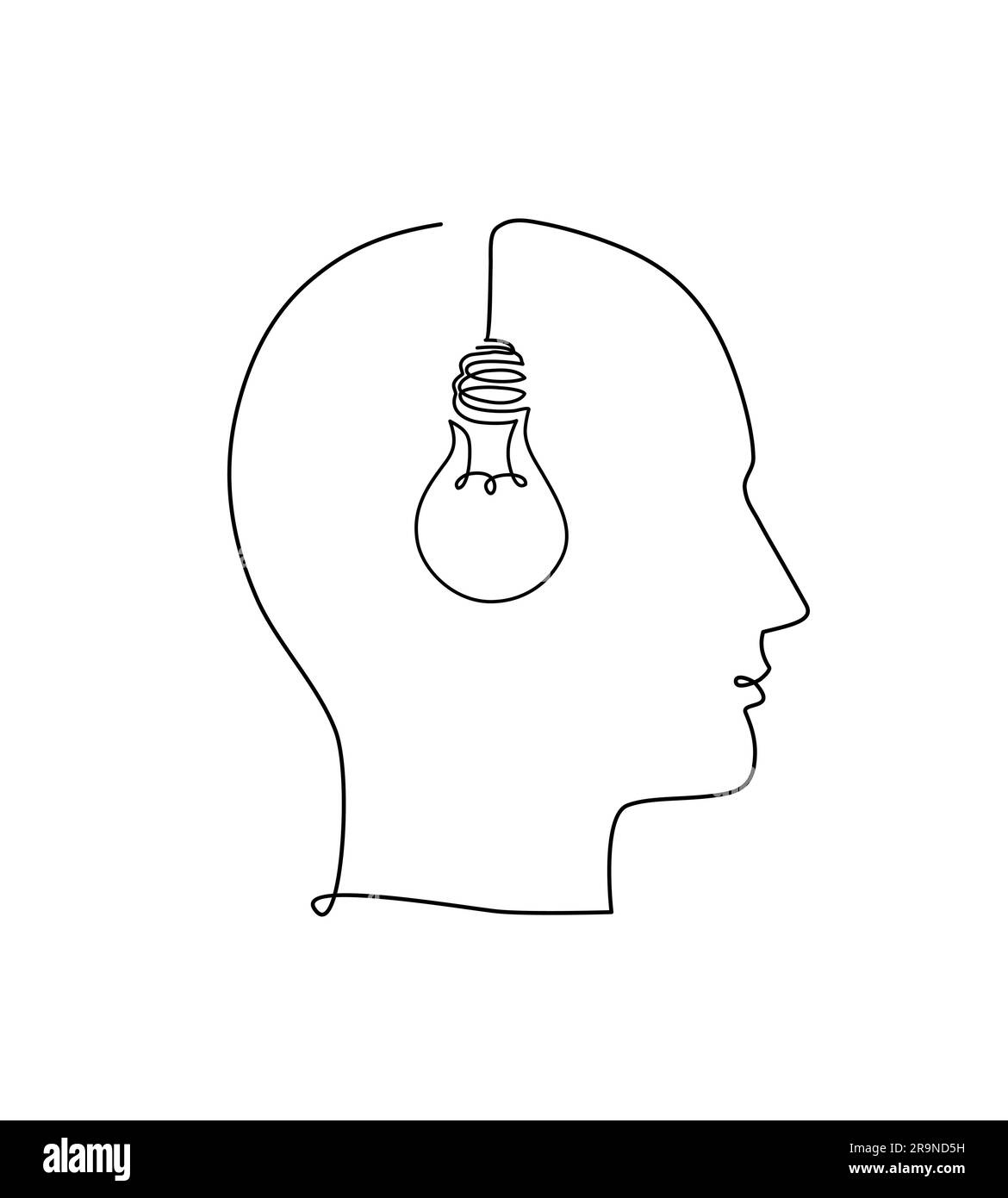 Vector illustration with human head and light bulb. Trendy concept of ...