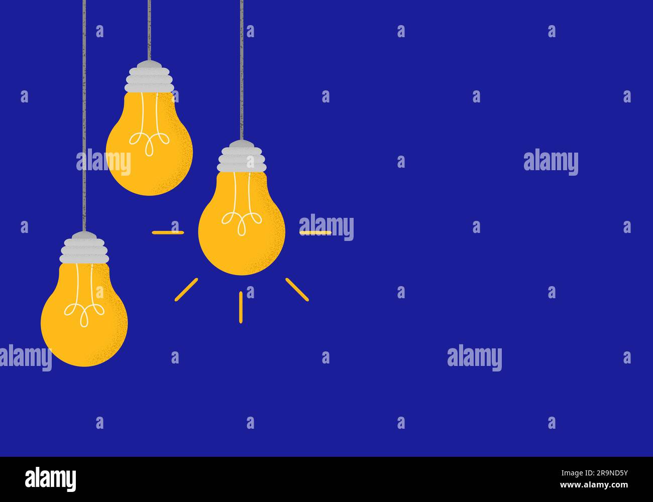 Vector illustration with hanging light bulbs: one is glowing, others is ...
