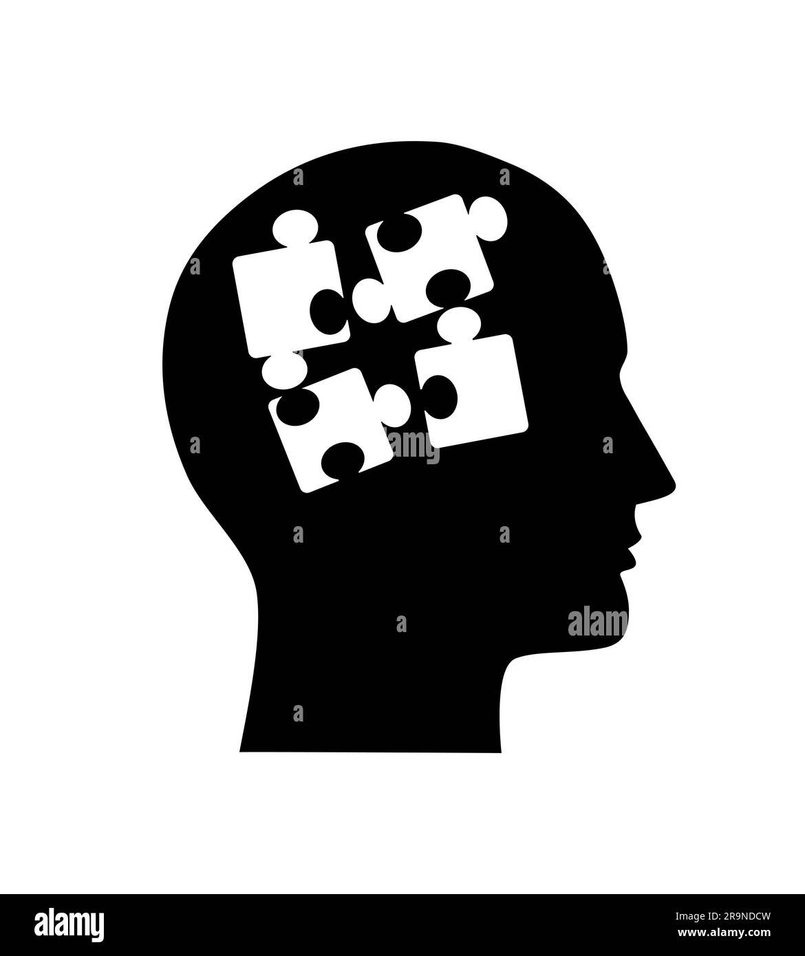 Vector illustration of human head silhouette with puzzle pieces ...
