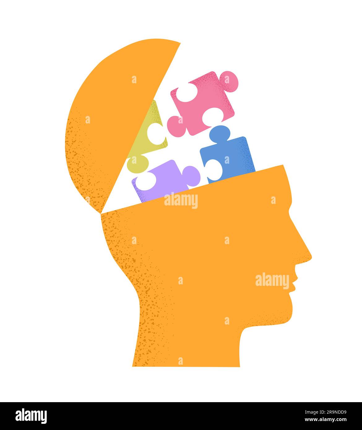Vector illustration of human head silhouette with puzzle pieces ...
