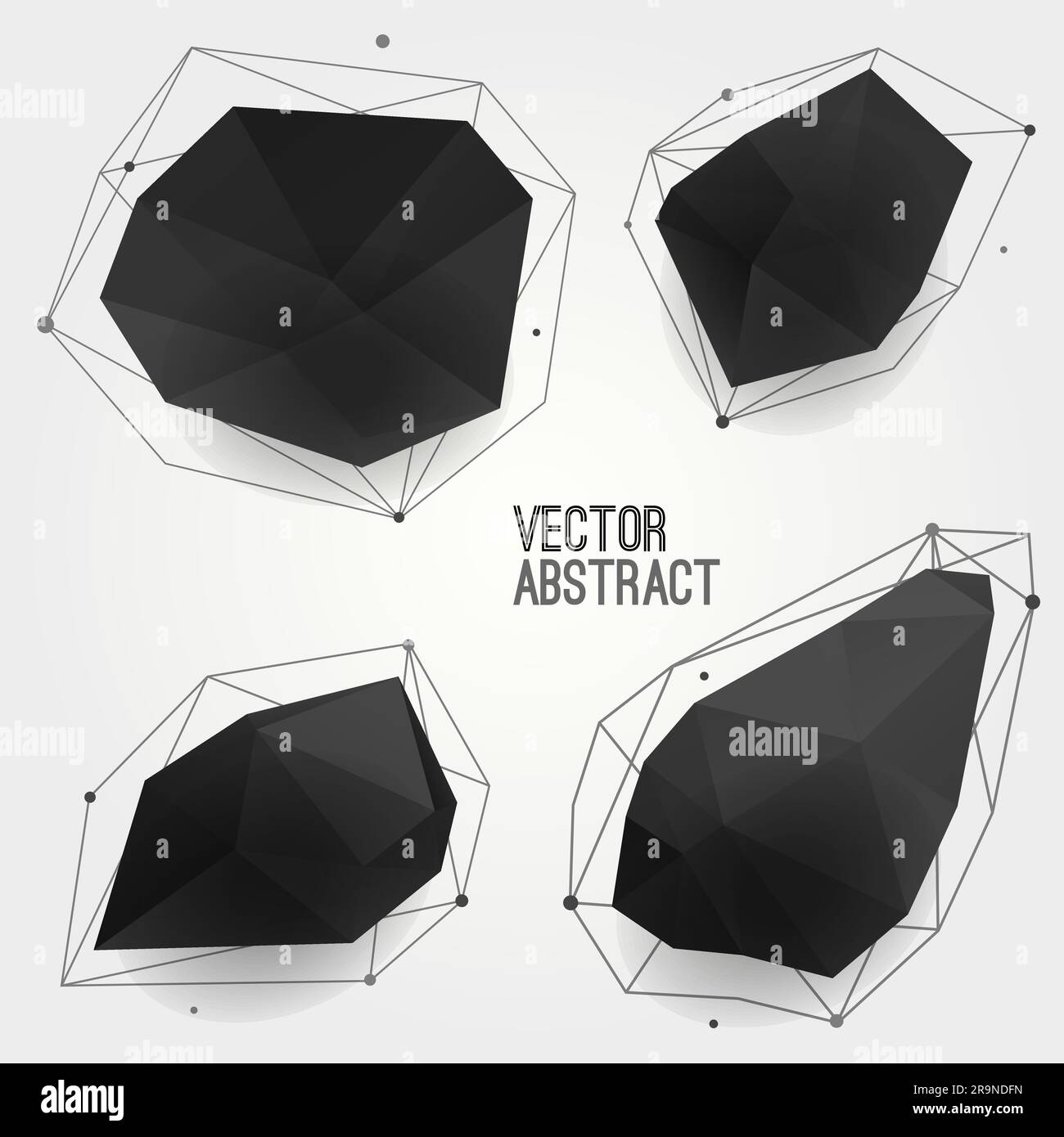 Vector set of abstract modern black crystal shapes with lines and ...