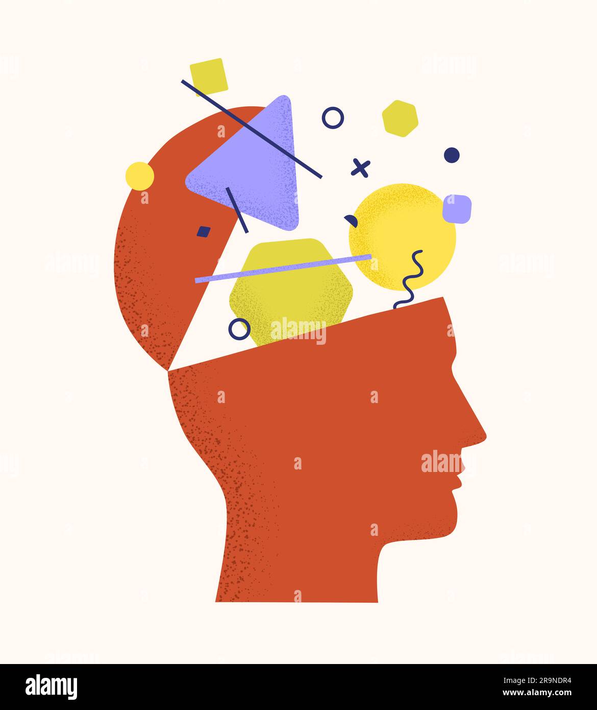 Vector illustration of human head silhouette with geometric shapes and ...