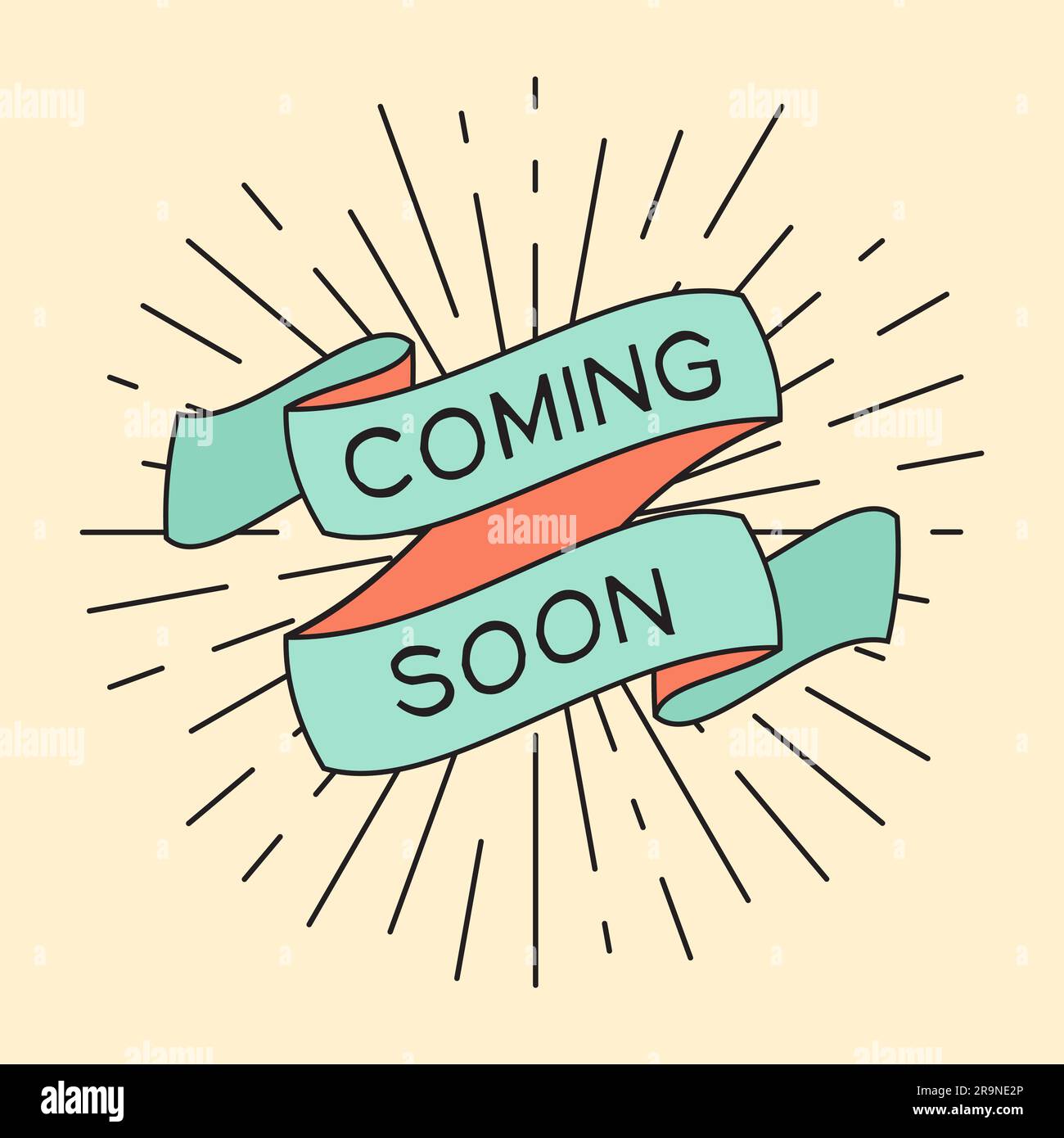 Vector ribbon with vintage light rays and Coming Soon text. Retro ...