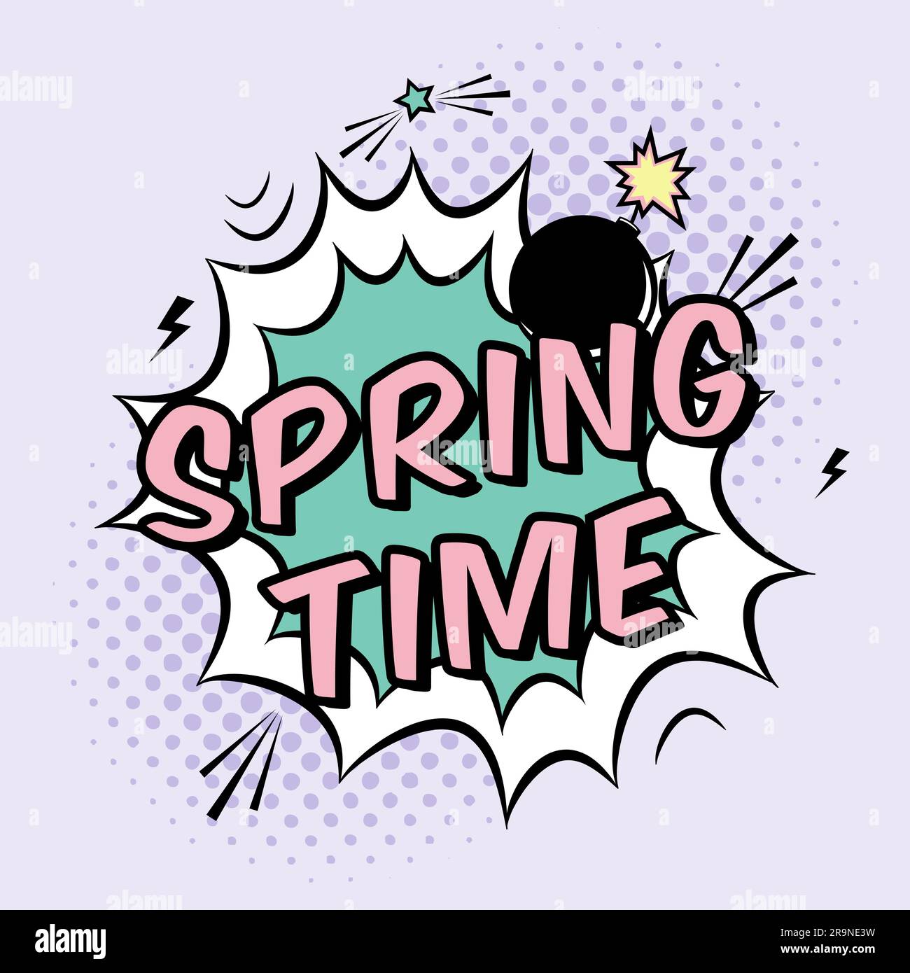 Vector colorful pop art illustration with Spring Time phrase ...