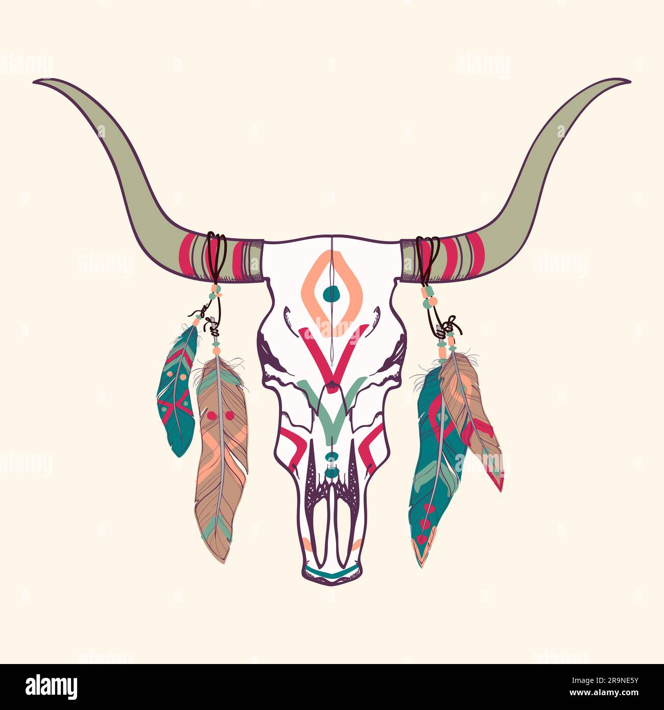 Vector illustration of bull skull with feathers Stock Vector Image ...