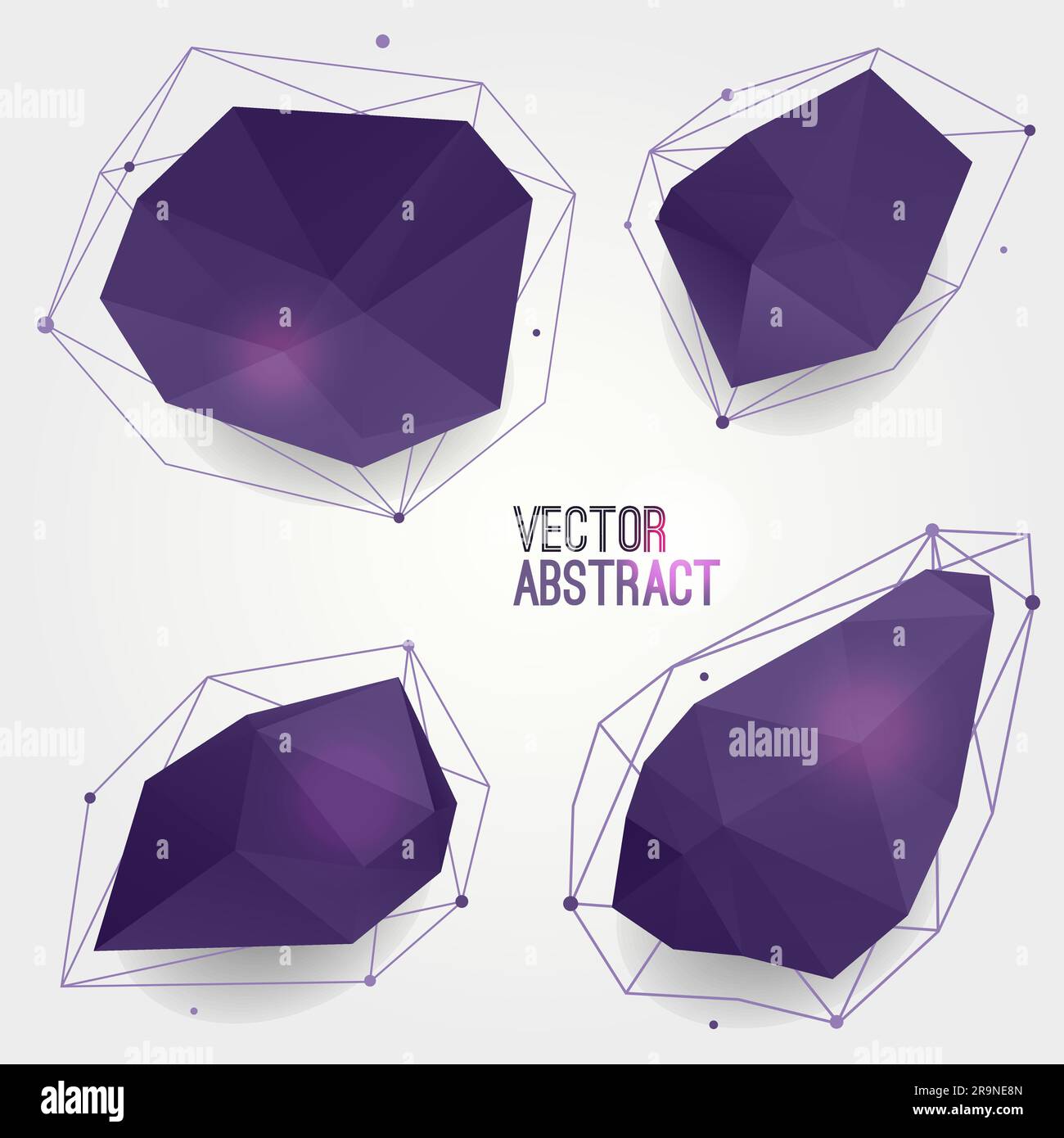 Vector set of abstract modern crystal shapes with lines and circles ...