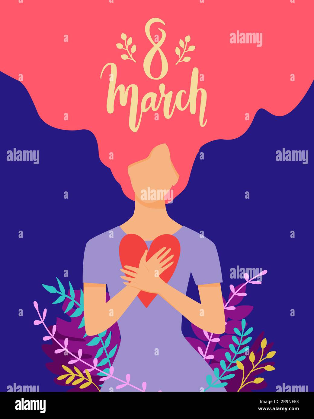 Vector Happy 8 March illustration with beautiful woman surrounded by ...
