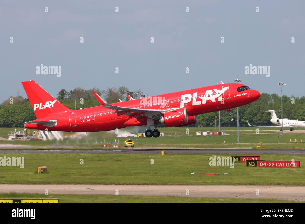 Play Airlines, Airbus A320 Neo TF-PPF, departs Stansted Airport, Essex ...