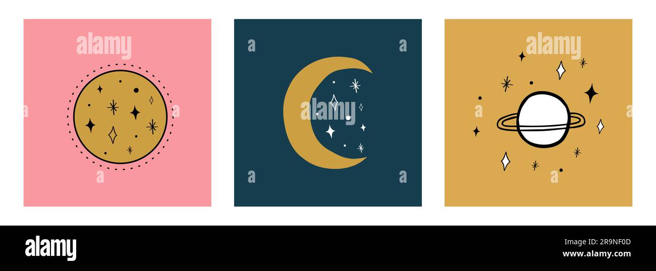 Vector collection of mystical and mysterious cards in hand drawn style ...