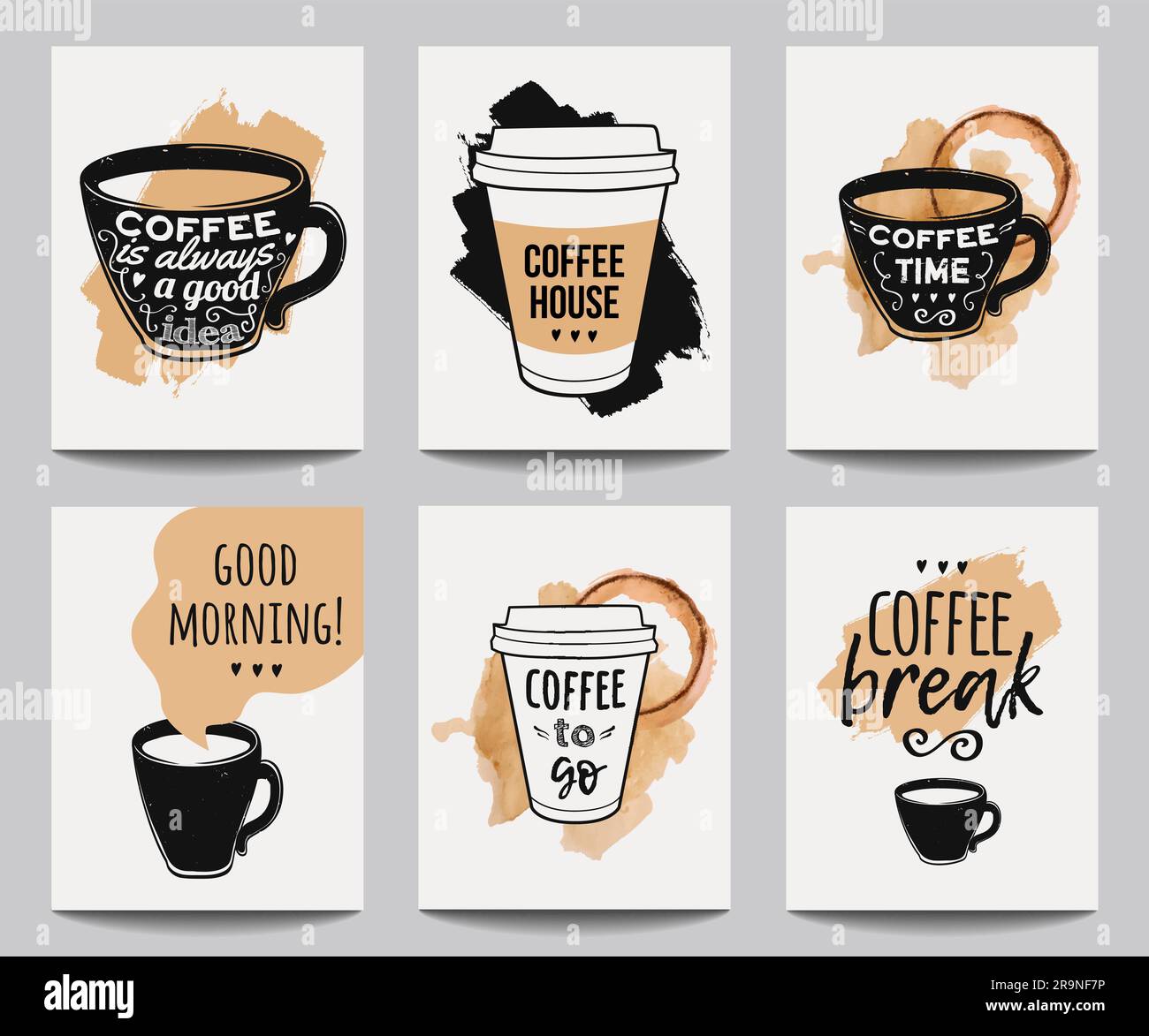 Vector set of modern posters with coffee backgrounds. Trendy hipster ...