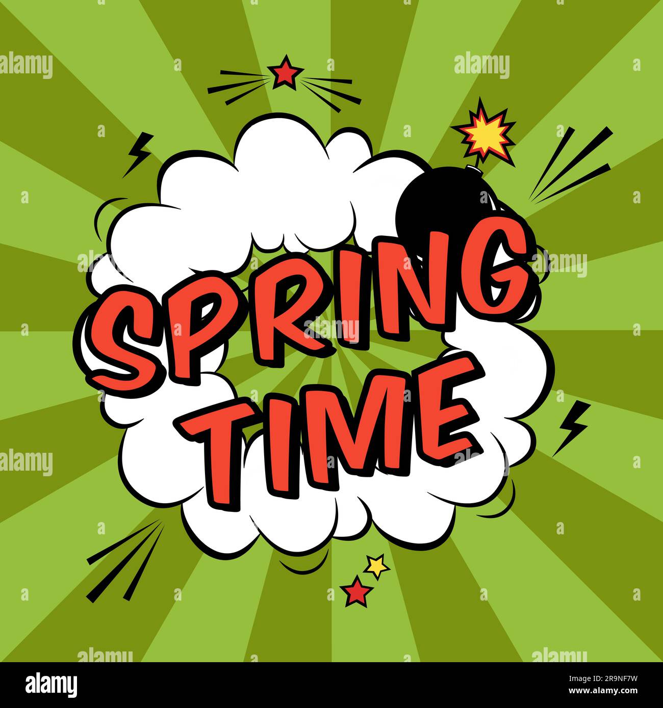 Vector colorful pop art illustration with Spring Time phrase ...