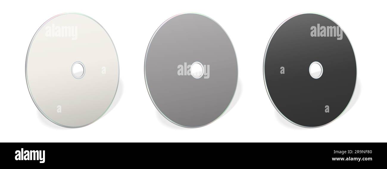 Three CD or DVD blank template white, grey and black for presentation ...