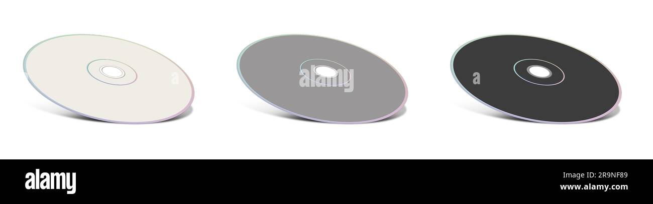 Three CD or DVD blank template white, grey and black for presentation ...