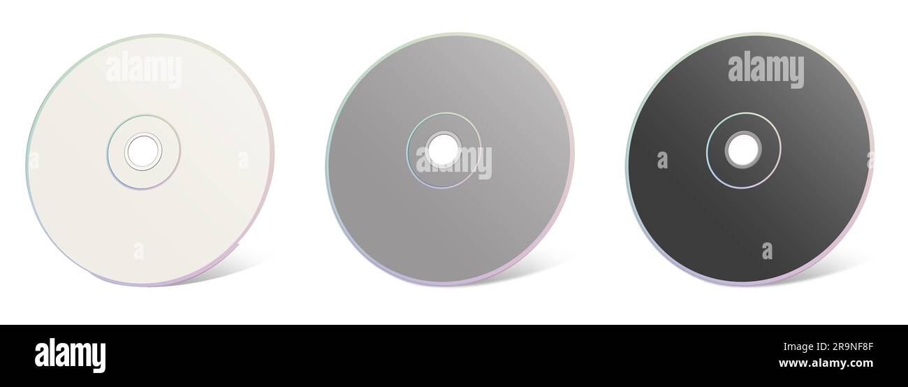 Three CD or DVD blank template white, grey and black for presentation ...
